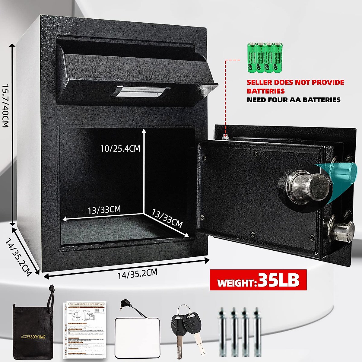 2 Cub Security Business Safe and Lock Box with Digital Keypad,Drop Slot Safes with Front Load Drop Box for Money and Mail,Business