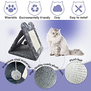 Fhiny Triangle Cat Scratching Post, Natural Sisal Cat Standing Scratch Board with Hanging Plush Ball Toy Pet Cave Nest Indoor Cats Pads Activity Center for Keeping Away from Furniture
