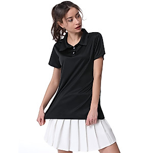 Women's Polo Tee Dry Fit Golf Shirt Moisture Wicking Short Sleeve Sport Activewear Golf Polo Tops Collar with Buttons Workout Black/White/Pink M