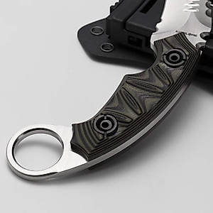 KIASLORE Karambit Knife Outdoor Survival claw Tactical teeth Knife D2 Steel Double Edged Fixed Blade Camping Survival Knife & Hunting Knives with Snake pattern Handle & Knife Sheath (White / w Snake pattern Handle)