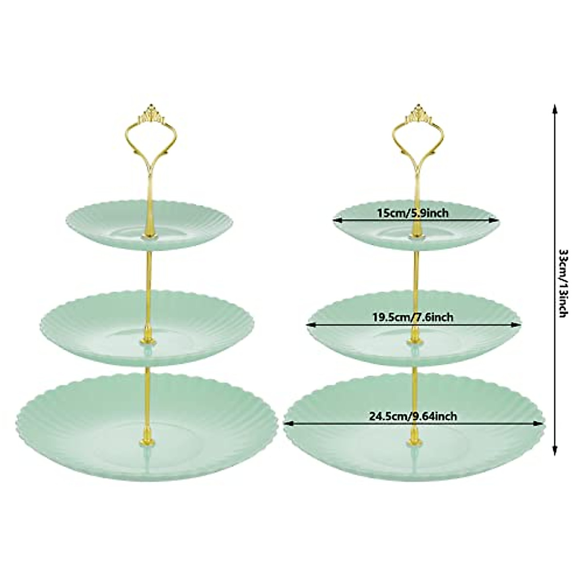 2pcs 3 Tier Shell Style Dessert Stands Fruit Plates for Wedding Baby Shower Birthday Tea Party Serving Platter (Green)