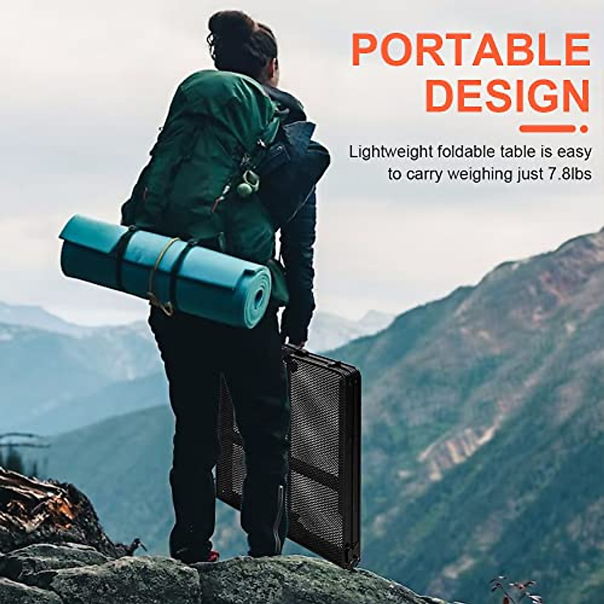 MIGOSEN Outdoor Picnic Folding Camping Table，Folding Grill Table with Mesh Desktop,Adjustable Height Collapsible Table for Picnic,Camping,BBQ (23.6" W x 35.4" L x 26" H)