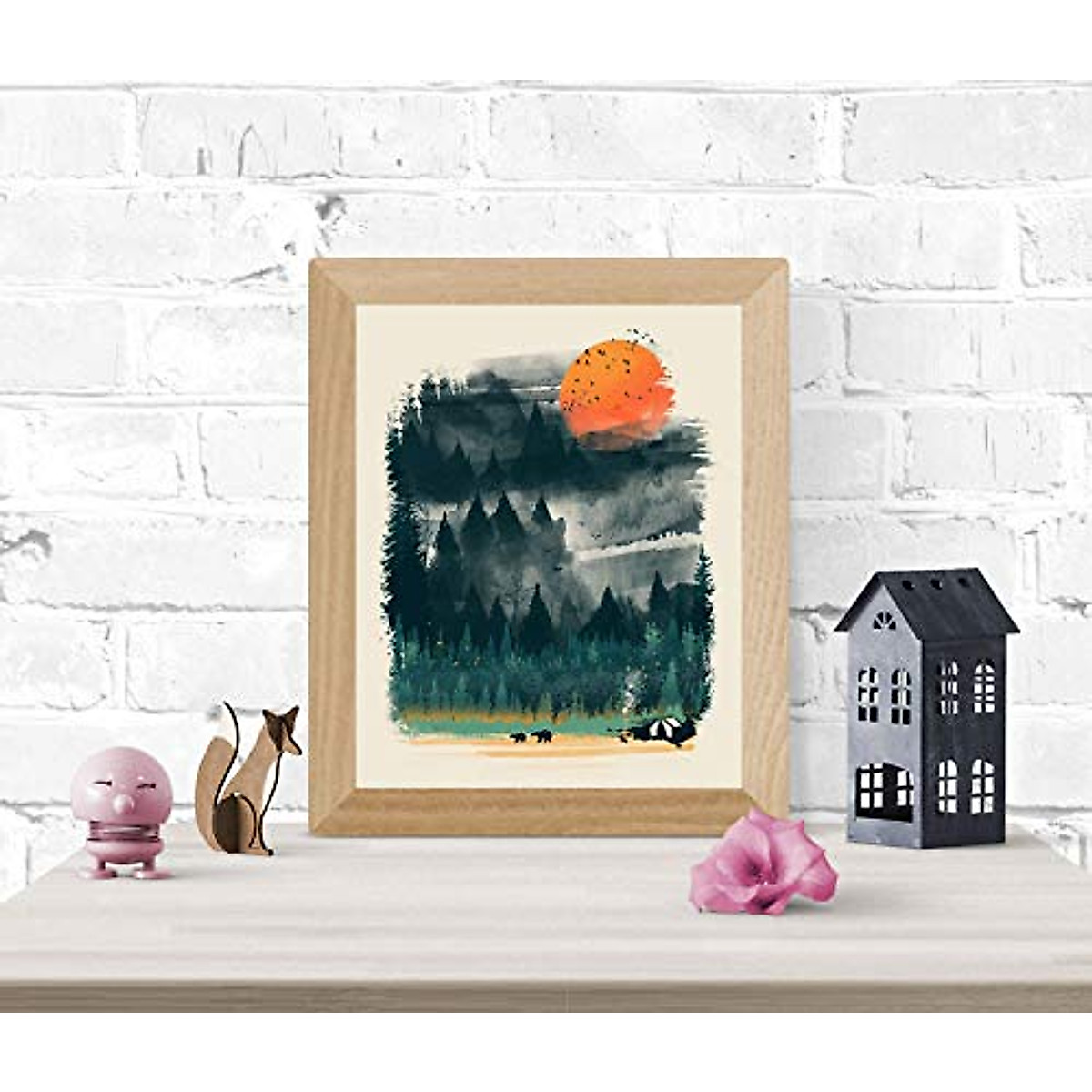 Wilderness Nature Art Print Camping Lover Print Outdoor Inspiration Poster Wildlife Mountain Pine Tree Landscape Wall Art Bear Print Hiking Forest National Park Decor 8 x 10 Unframed Artwork