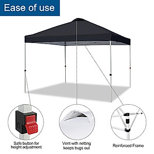 VINGLI 10x10 Pop Up Canopy Tent with Carry Bag and Sandbags, Outdoor Gazebo Canopy Tent 10x10 Party Tent Commercial Canopy (Black)