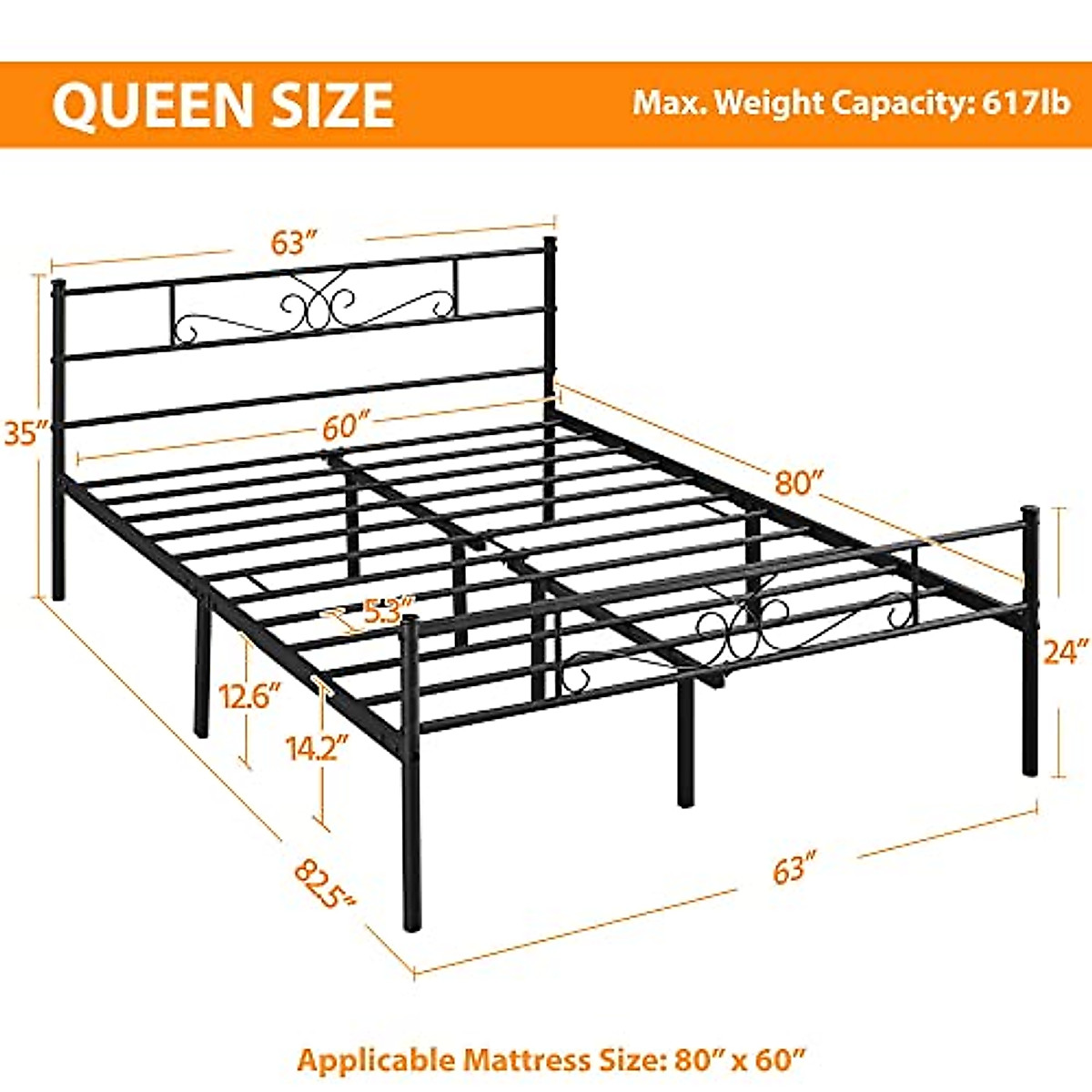Yaheetech Queen Size Bed Frames/Metal Platform Bed with Headboard and Footboard/No Box Spring Needed/Easy Assembly, Black