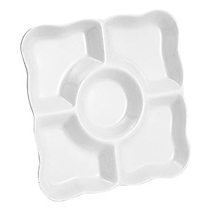Set of 2 Porcelain Appetizer Serving Trays, 5-Compartment Reusable Divided Platters for Charcuterie Boards, Finger Foods, Fruit, Veggies, Snacks Desserts (9.5x9.5x1 in)