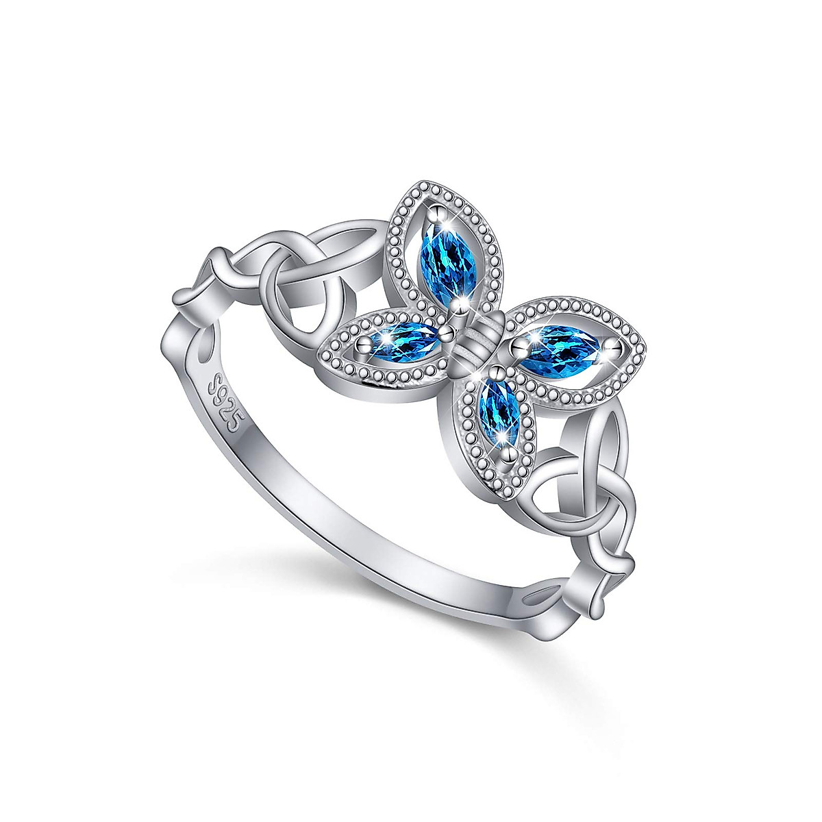 JZMSJF S925 Sterling Silver Fashion Dainty Celtic Knot Butterfly Ring Hypoallergenic Jewelry for Women Adults Size 7
