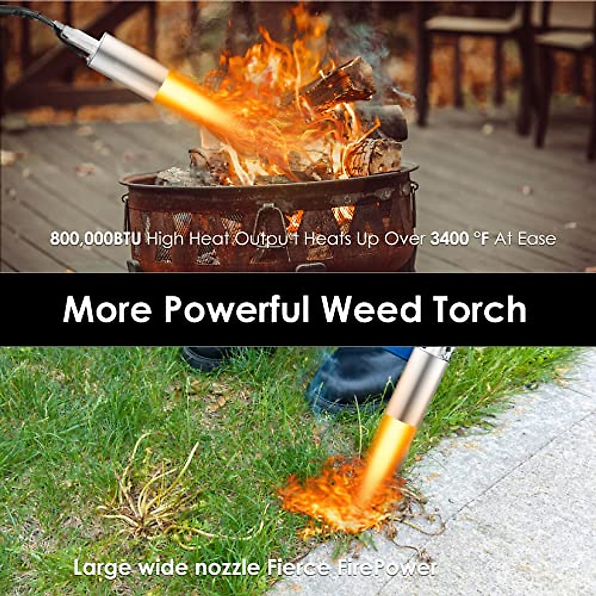 Propane Torch Weed Burner Propane Weed Torch with Turbo Trigger Push Button Igniter,Blow Torch High Output 800,000 BTU Heavy Duty Flamethrower with 9.8FT Hose for Garden Weeds,Ice Snow,Roof,Charcoal