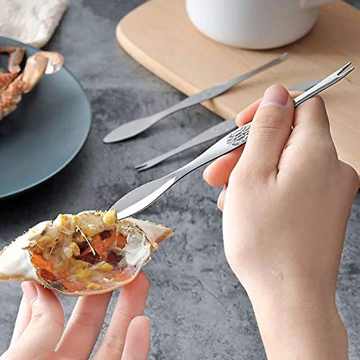 ccHuDE 10 Pcs Mini Natural Wood Crab Lobster Hammer Mallets and 2 Pcs Stainless Steel Crab Leg Forks Seafood Tool Sets