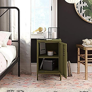 REALROOMS Shadwick 1 Door Metal Locker Style Livingroom End Table, Olive Green