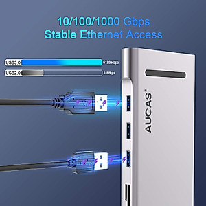11 in 1 Aluminum USB C Hub, AUCAS Type C Hub Adapterr with ethernet USB-C PD (40 Gbps), 4K HDMI, USB-C Data, SD/Micro Card Reader, USB 3.0-Compatible with 2020/2018 MacBook Air, MacBook Pro (Gray)