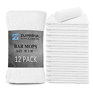 ZUPERIA Bar Mop Kitchen Towels- 12 Pack, 16 x 19 Inches, Bar Mop Towels -100% Cotton Barmops Towels - Super Absorbent, Multi-Purpose for Home, Kitchen and Bar Cleaning (White)