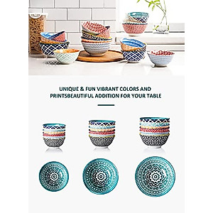 Teocera Cereal Bowls, Soup Bowls, Porcelain Multicolor Bowl Set, 18 Ounce for Cereal, Soup, Oatmeal, Salad, Dessert, Set of 6