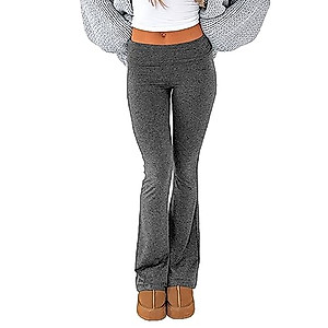 Bell Bottom Leggings for Women Fold Over Waist Flare Palazzo Pants Trousers Leggings Y2k Buttery Soft Leggings Deep Grey