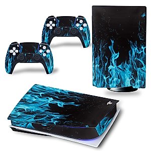 PS5 Skin for Console and Controller Skin Vinyl Sticker Decal Cover for Playstation 5 Console and Controllers - Compatible with Playstation 5 Digital Edition - Blue Fire