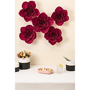 MEJOY 12" 3D Paper Flower Decoration for Party, Wedding Decoration, Background Wall, Nursery Room Decoration, Bridal Shower, Baby Shower(Burgundy, 5 Pcs)
