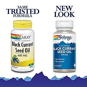 Solaray Black Currant Seed Oil 600 mg, 90 mg Gamma Linolenic Acid (GLA), 60 mg Alpha Linolenic Acid (ALA), 240 mg Linoleic Acid (LA), Healthy Skin, Hair, Joints, Vascular & Immune Function Support, 60-Day Guarantee, 90 Servings, 90 Softgels