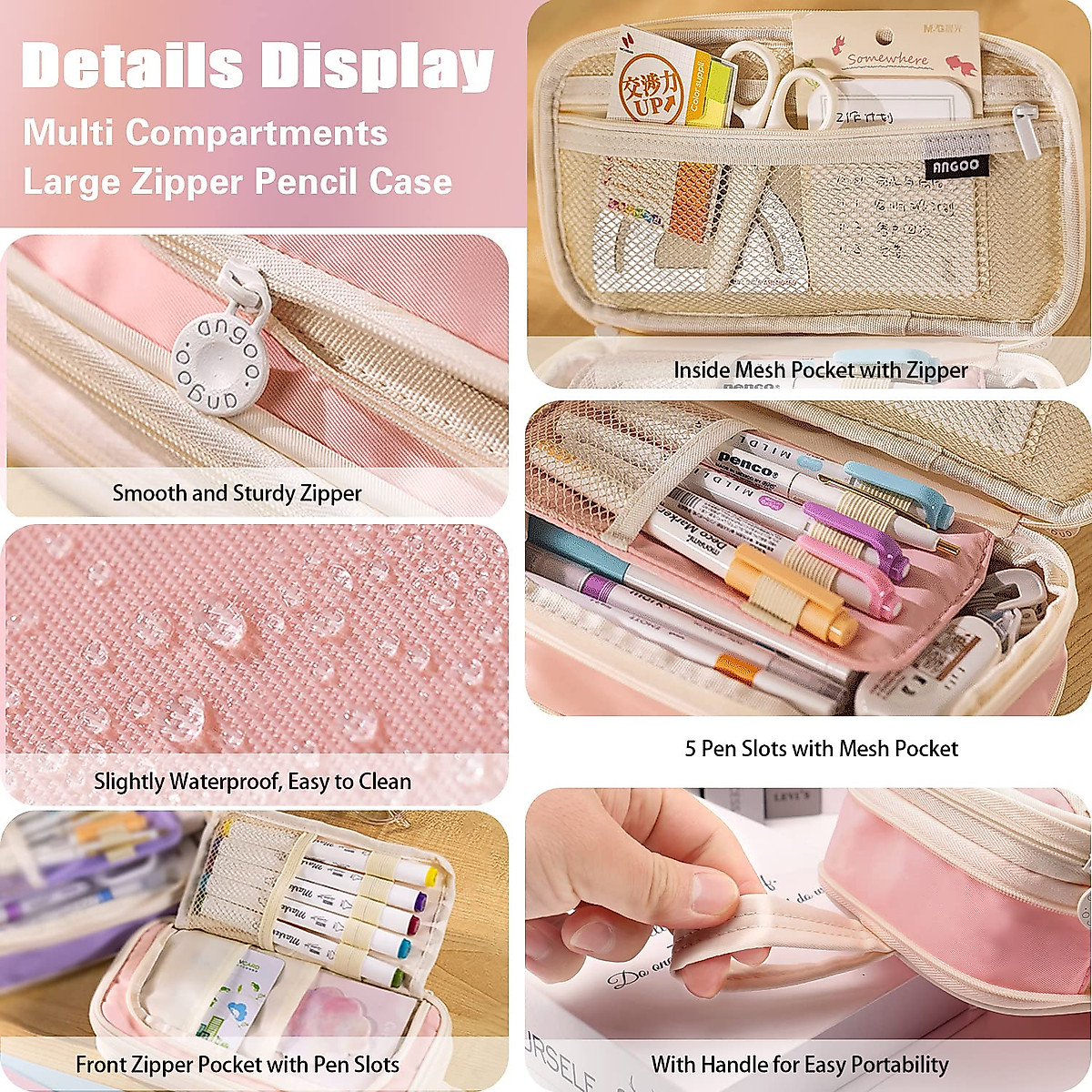 Big Capacity Pencil Cases Multi Compartment Pencil case Pencil Pouch Aesthetic Large for Girls Women, Portable Pencil case with Handle, Stationery Organizer Pen Bag with Zipper for College School Office