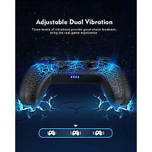 Switch Controller, Wireless Switch Pro Controller for Switch/Switch Lite/Switch OLED, 8 Colors Adjustable LED Wireless Remote Gamepad with Unique Crack/Turbo/Motion Control (Black)