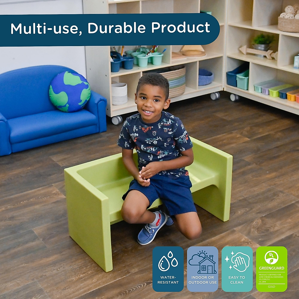 Children's Factory Adapta-Bench, CF910-056, Fern, Kids Flexible Seating, Classroom, Preschool and Daycare Furniture, Indoor or Outdoor Toddler Chairs