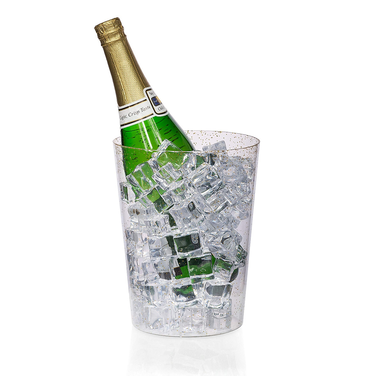 Exquisite 6 Pack Of 96 Ounce Disposable Gold Glitter Clear Plastic Ice Bucket For Parties - Good As One Large Champagne Chiller Or Classic Wine Bottle Chiller