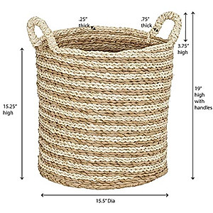 Household Essentials Brown Large Round Woven Wicker Storage Basket with Handles Double Weave
