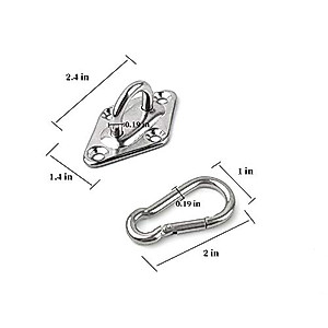 5 Pack M5 Stainless Steel Pad Eye Plate Hook and 5 Pack M5 Snap Hook , Ceiling Hook Ring Hooks Marine Hardware Staple Hook Loop with Screws