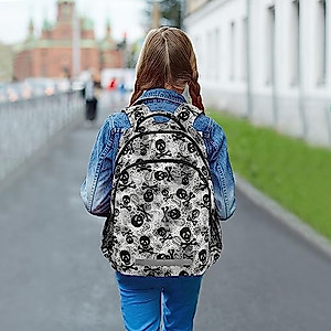 MNSRUU Laptop Backpack with Chest Strap, Gothic Skulls Black Grey Paisley School Backpack, Travel Hiking Backpack for Boys Girls Teen Adult, Rucksack, Knapsack