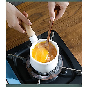 YumCute Home Enamel Milk Pan, Mini Butter Warmer 4 Inch 550ml Enamelware Saucepan Milk Warmer Small Cookware with Wooden Handle, Perfect Size for Heating Smaller Liquid Portions. (White)