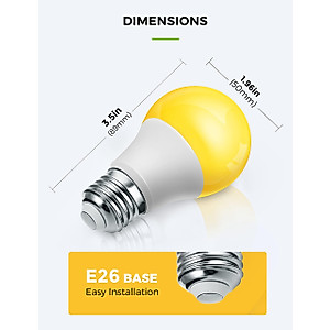 LOHAS Bug Light Bulb Yellow LED Bulbs, Outdoor Porch Lights, Amber Bedroom Night Light Bulb A15 Bugs LED Bulbs, 40W Equivalent E26 Edison Bulb(5W), Warm LEDs Hallway Lighting Decorative Lamps(4 Pack)