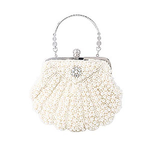 XINNI Women Shell Shape Pearl Rhinestone Purse Clutch Handbag for Cocktail Evening Party