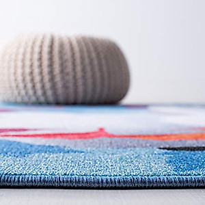 SAFAVIEH Machine Washable Slip Resistant Collection 6' 7" x 9' Blue/Orange Inspired by Disney's Frozen II - Olaf Kids Bedroom Nursery Playroom Area Rug