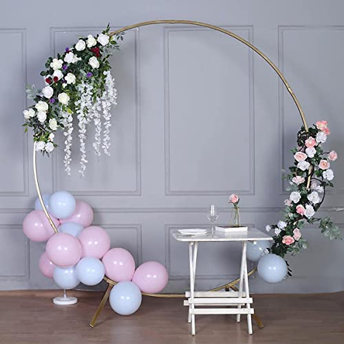 Efavormart 7.5 Ft Round Gold Metal Wedding Arch Photo Booth Backdrop Stand - 100 Lbs Capacity