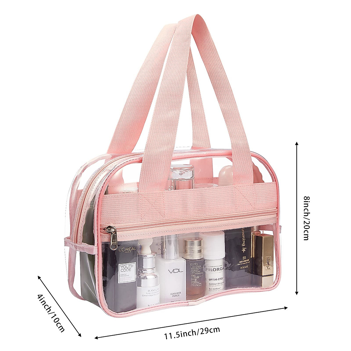 Premium Large Clear Makeup Cosmetic Toiletry Organizer Bag, Clear Tote Bag Stadium Approved, Mini Clear Purse for Gym, Work, Travel or Concert (Pink)
