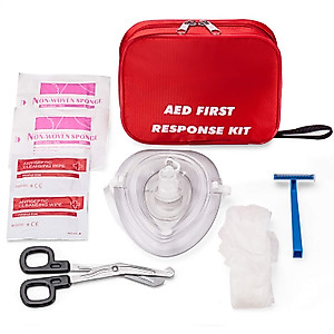 AED First Kit with CPR, Gloves, Razor, Scissors, Gauze Pads, and Cleansing Wipes for AED Training