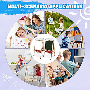 Easel for Kids Including 100+ Accessories - White Board for Kids and Black Board Double Sided Adjustable Wooden Kids Easel with 1 Drawing Paper Roll Wooden Magnetic Drawing Board for Kids