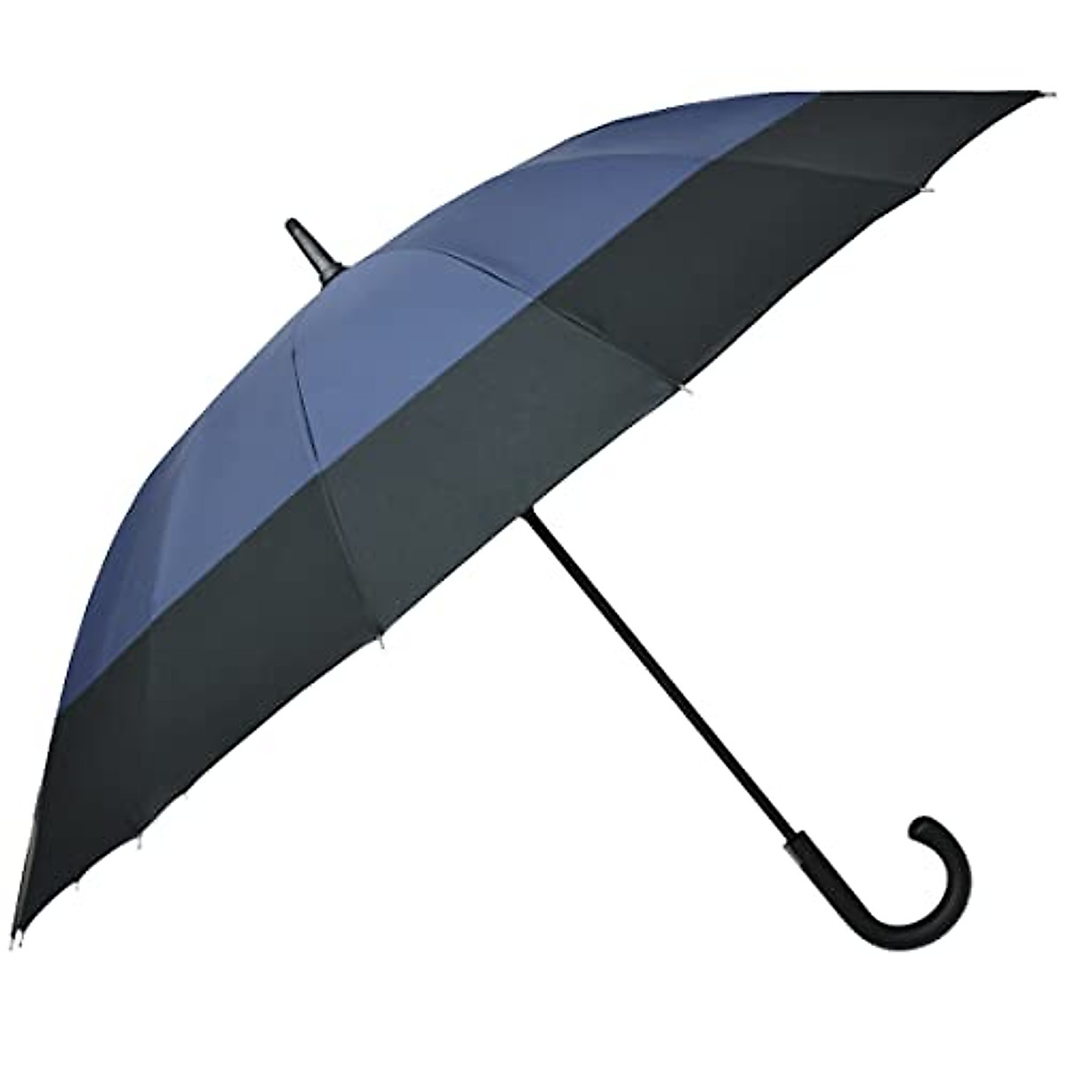 Kung Fu Smith Men Auto Open Stick Umbrella for Rain and Sun, Patchwork Blue and Black Umbrella Canopy, Hook Handle