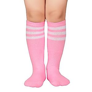 Kids Child Soccer Socks Knee High Tube Socks Toddler Girls Uniform Socks Cotton Cute Sport Stocking for Boys Girls 1 Pair Pink White One Size