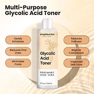 Glycolic Acid Toner for Face - Facial Toning Solution - 8% Glycolic Acid - Hydrating, Anti-Aging, Exfoliating Face Toner for Women & Men - with AHA, Aloe Vera, & Rosemary Extract Skin Toner - 8 Fl Oz