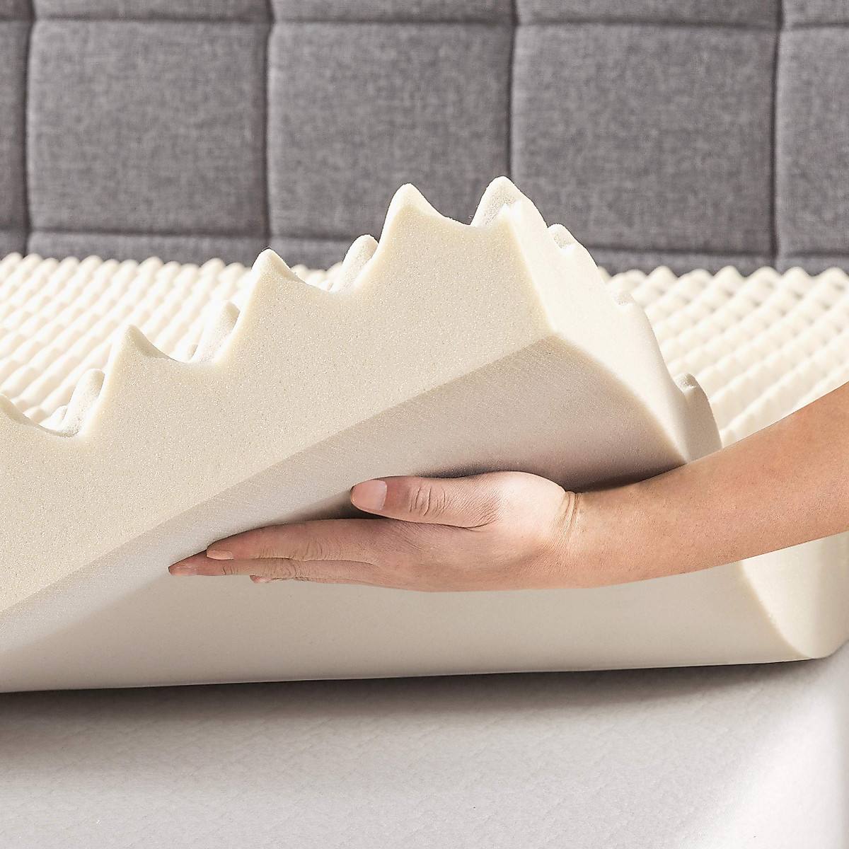 Best Price Mattress 3 Inch Egg Crate Memory Foam Mattress Topper with Copper Infusion, CertiPUR-US Certified, Queen Beige