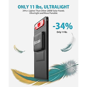 ELECAENTA 200W Portable Solar Panel, Ultra-Light/Only 11lbs, Flexible & Foldable Monocrystalline ETFE Solar Charger with Kickstand, IP54 Waterproof for Outdoors RV Camping Off Grid Adventures