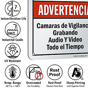 SmartSign "Warning - Audio & Video Surveillance On Duty At All Times" Bilingual Sign | 7" x 10" Aluminum