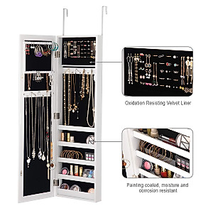 Giantex Jewelry Cabinet Armoire Door Wall Mounted, Full Length Mirror and 5 Storage Shelves for Display Bracelets Rings Cosmetics Hanging Organizer, Mirrored Storage Jewelry Cabinets