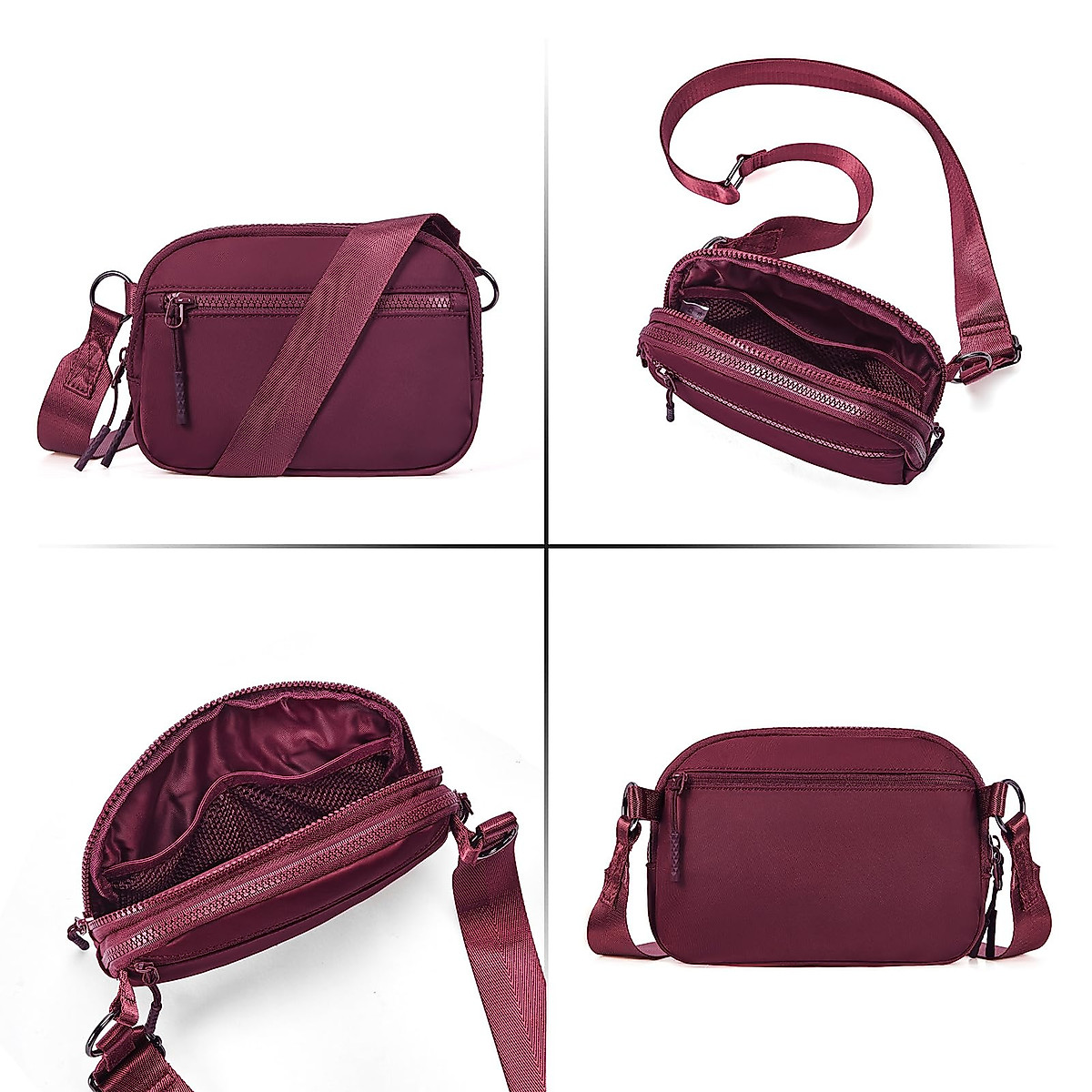 WESTBRONCO Small Crossbody Bags for Women Nylon with Adjustable Strap, Mini Crossbody Purse, Fahion Shoulder Bag for Traveling Workout Wine Red