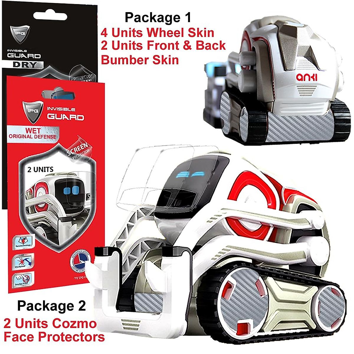 IPG Decal Made for Cozmo Robot Face Screen Guard Decoration KIT Include Wheels&Body Set 7 Units Decals+2 Units Screen Protector (This is NOT A Robot) (Grey Carbon Fiber)