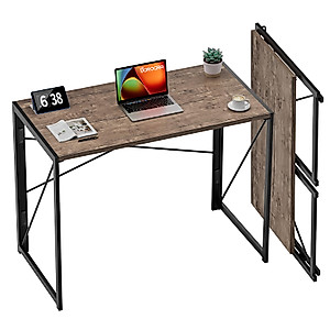 Coavas Small Folding Desk, No Assembly Required Computer Desks, 31.5 inch Spaces Saving Foldable Table for Bedroom, Home Office, Dorm, Apartment, Brown