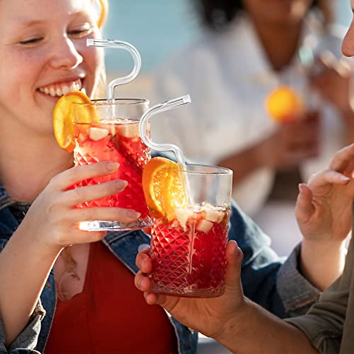 Anti Wrinkle Straw 2 Pcs, Reusable Glass Drinking Anti Wrinkle Straw, Curved No Wrinkle Straws Prevent Wrinkles Sideways Flute Straw, Engaging Lips Horizontally, Avoid Rubbing Off Lipstick, Set of 2