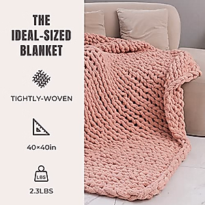 QQP Chunky Knit Throw Blanket,Hand Made with Jumbo Chenille Yarn Crochet Blanket,Super Cozy and Soft Chunky Knitted Throw Blanket for Sleep＆Home Decor.（40x40In Dusty Pink）