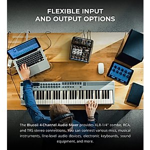 Blucoil 4-Channel Audio Mixer with 48V Phantom Power, 2-Band EQ, Delay and Repeat Effects, Bluetooth, XLR Microphone and MP3 USB Inputs for Home Studio Recording on Windows and Mac