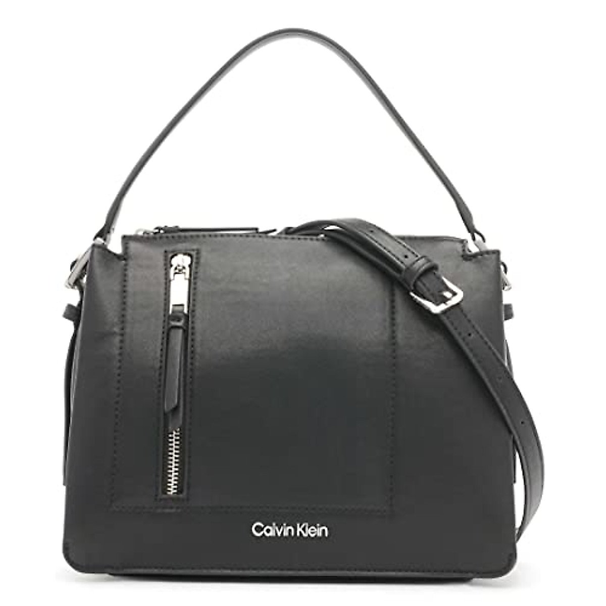 Calvin Klein Hazel Top Zip Organizational Crossbody, Black/Silver
